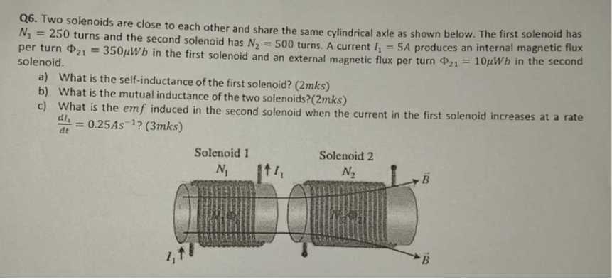 Q6. Two solenoids are close to each other and share the same ...