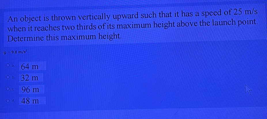 an object is thrown vertically upward such that it has a speed of 25 mathrmm mathrms when it ...