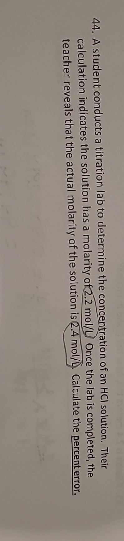 44 a student conducts a titration lab to determine the concentration of ...