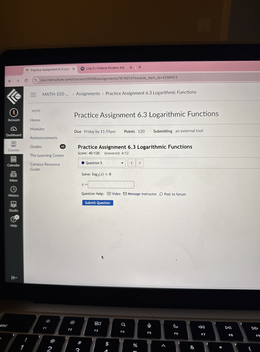 Practice Assignment 6.3 Log Log In | Federal Student Ald coc.instructure.com/courses/58568 ...