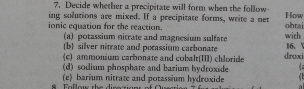 7 decide whether a precipitate will form when the following solutions are mixed if a precipitate ...