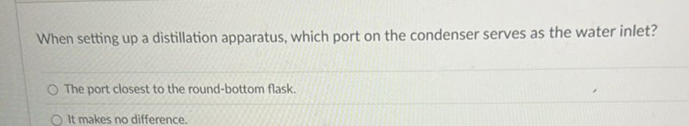 When setting up a distillation apparatus, which port on the condenser ...