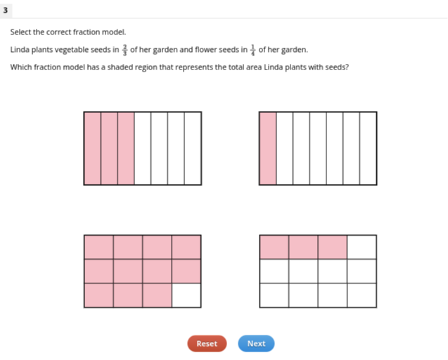 [GET ANSWER] 3 Select the correct fraction model. Linda plants ...