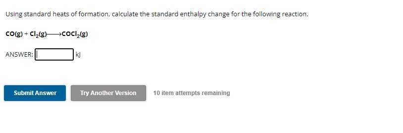 using standard heats of formation calculate the standard enthalpy change for the following ...