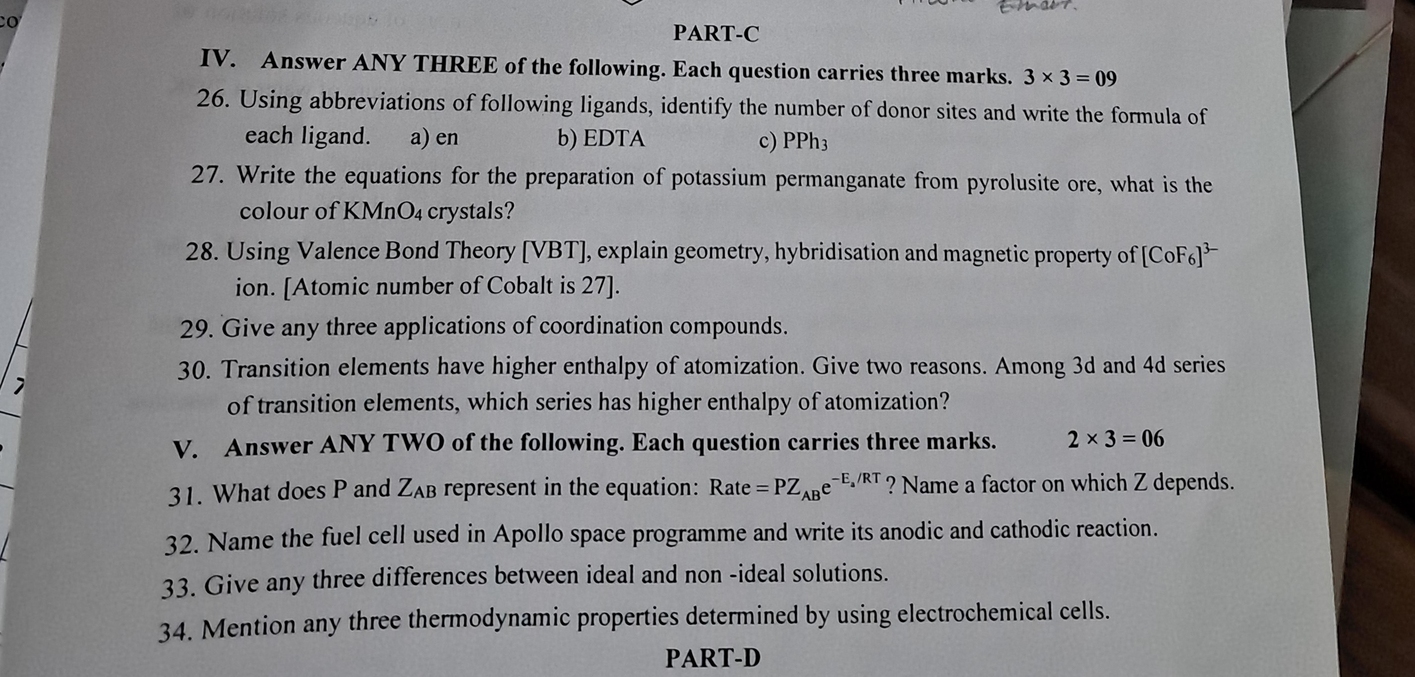 part c iv answer any three of the following each question carries three marks 3 times 309 26 ...
