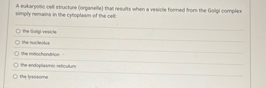 a eukaryotic cell structure organelle that results when a vesicle ...
