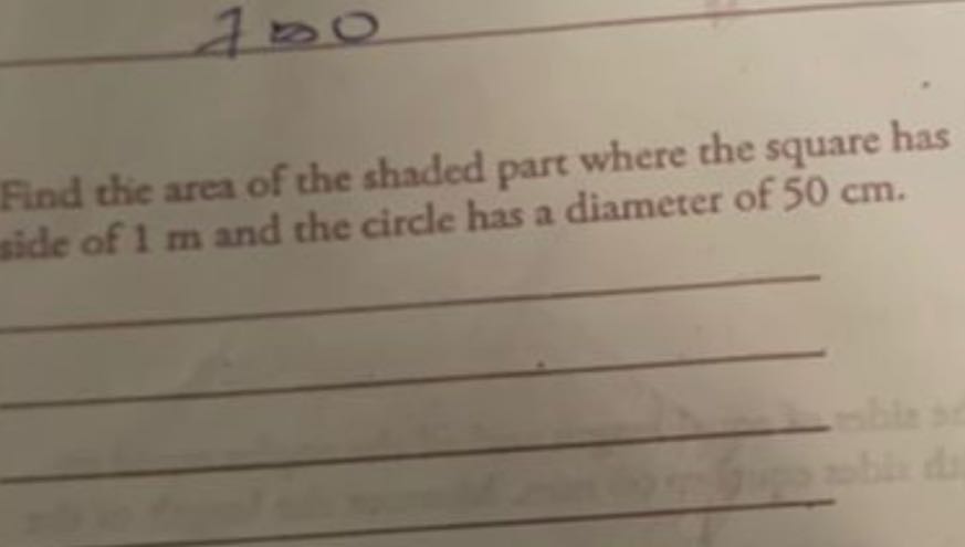 Find the area of the shaded part where the square has side of 1 m and ...
