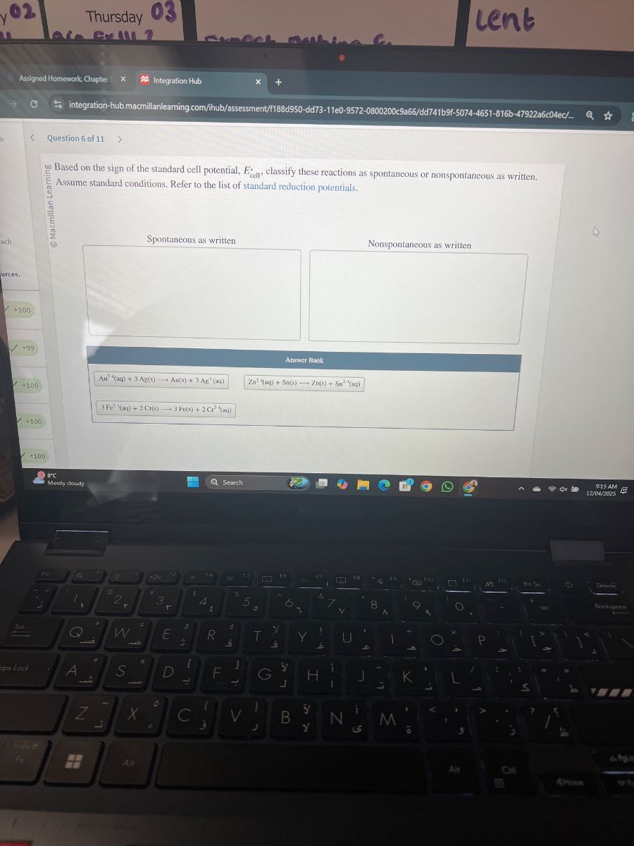 Thursday Assigned Homework, Chapter Integration Hub integration-hub.macmillanlearning.com//hub ...