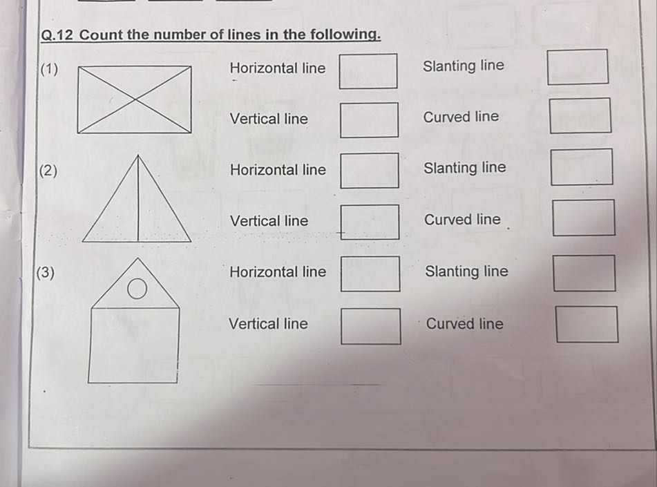 Q. 12 Count the number of lines in the following. (1) (2) (3 ...