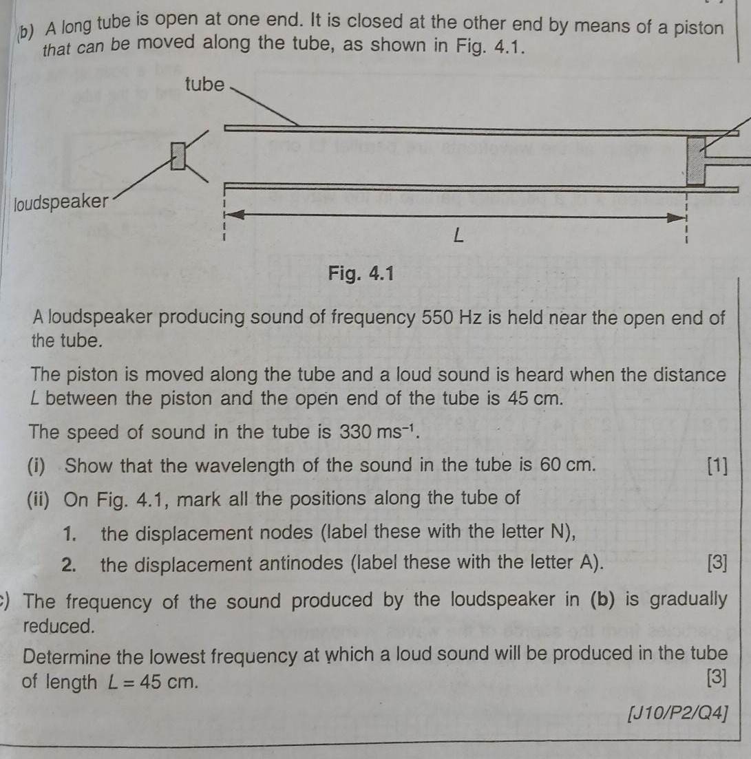 (b) A long tube is open at one end. It is closed at the...
