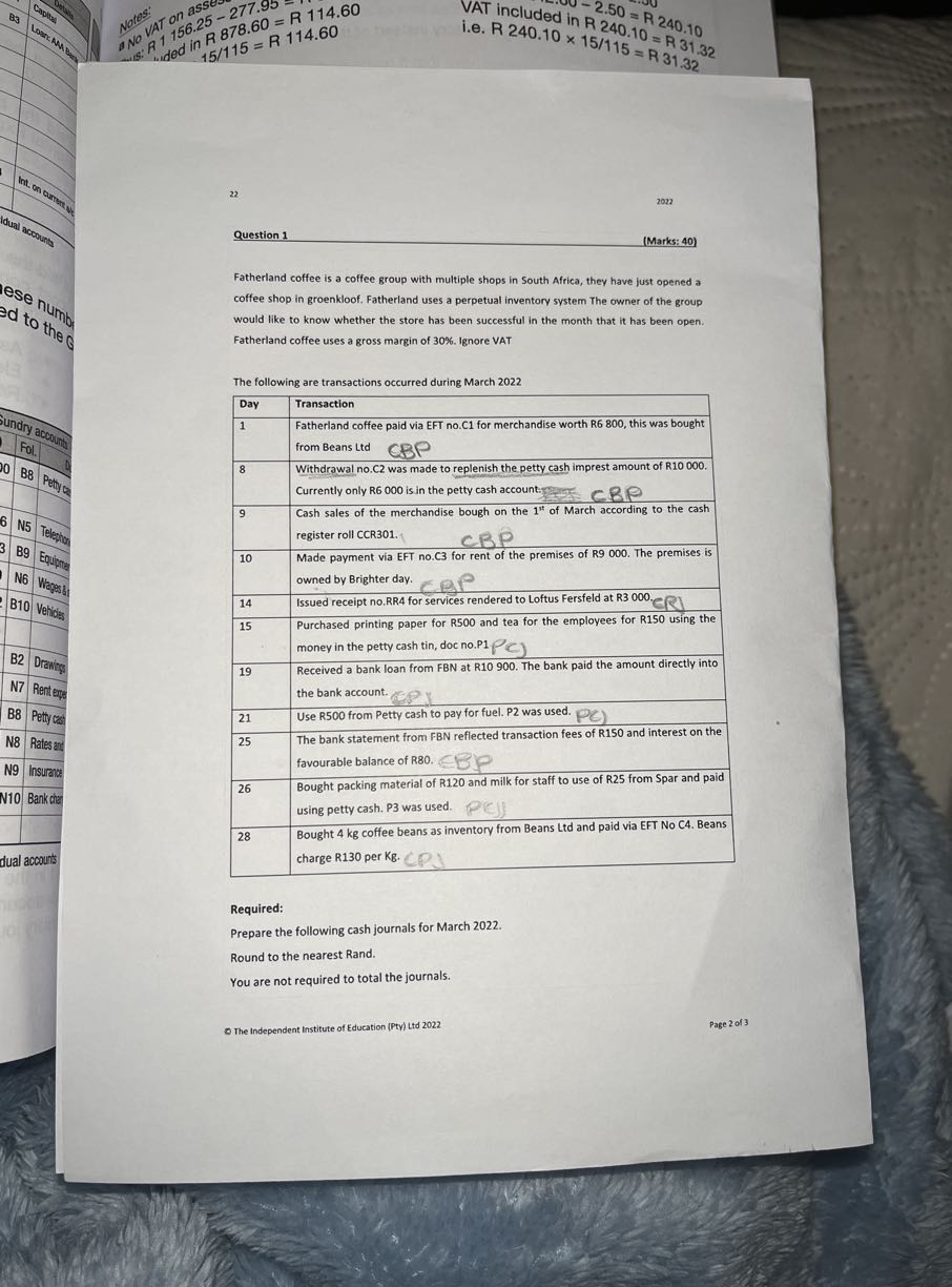 22 2022 Question 1 (Marks: 40) Fatherland coffee is a coffee group with ...