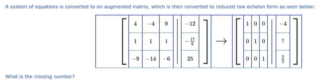a system of equations is converted to an augmented matrix which is then converted to reduced row ...