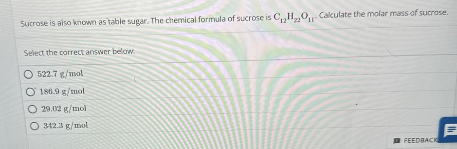 Sucrose is also known as table sugar. The chemical formula of sucrose ...
