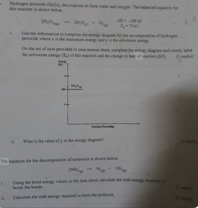 hydrogen peroxide leftmathrmh2 mathrmo2right decomposes to form water ...