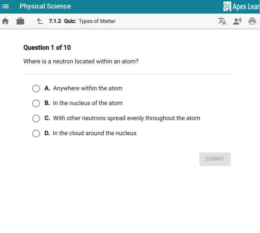 Physical Science ?Apex Lear 7.1.2 Quiz: Types of Matter Question 1 of ...