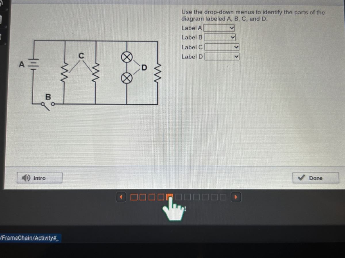 Use the drop-down menus to identify the parts of the diagram labeled A, B, C, and D. Label A ...