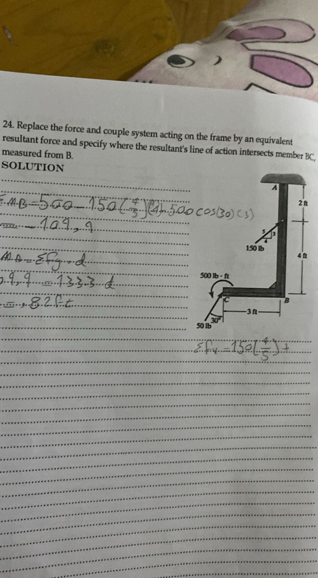 24. Replace the force and couple system acting on the frame by an equivalent resultant force and ...