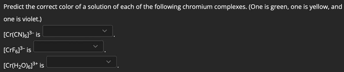 Predict the correct color of a solution of each of the following ...