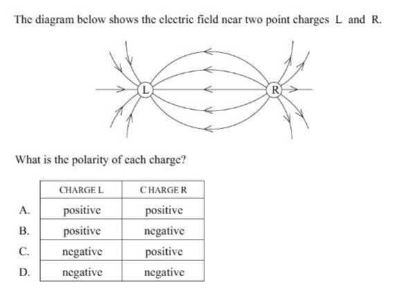 The diagram below shows the electric field near two point charges L and ...