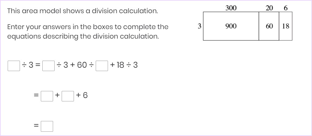 This area model shows a division calculation. Enter your answers in the ...