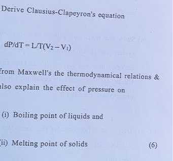 Derive Clausius-Clapeyron's equation dP / dT=L / T( V2-V1) from Maxwell ...
