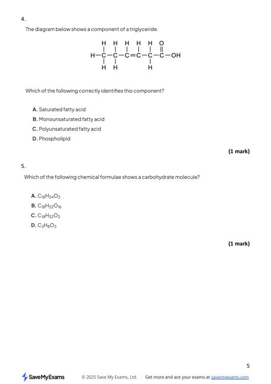 4. The diagram below shows a component of a triglyceride. Which of the ...
