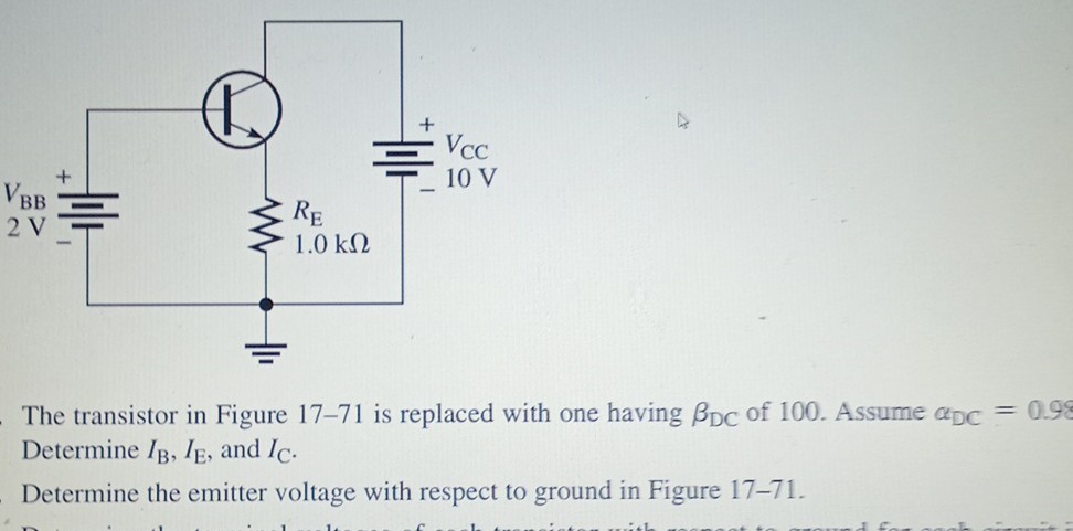 The transistor in Figure 17-71 is replaced with one having βDC of 100 ...