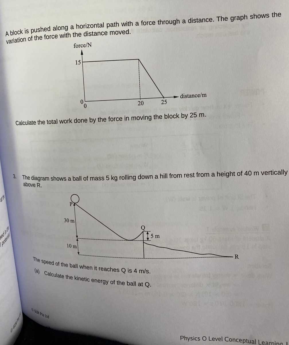 A block is pushed along a horizontal path with a force through a ...