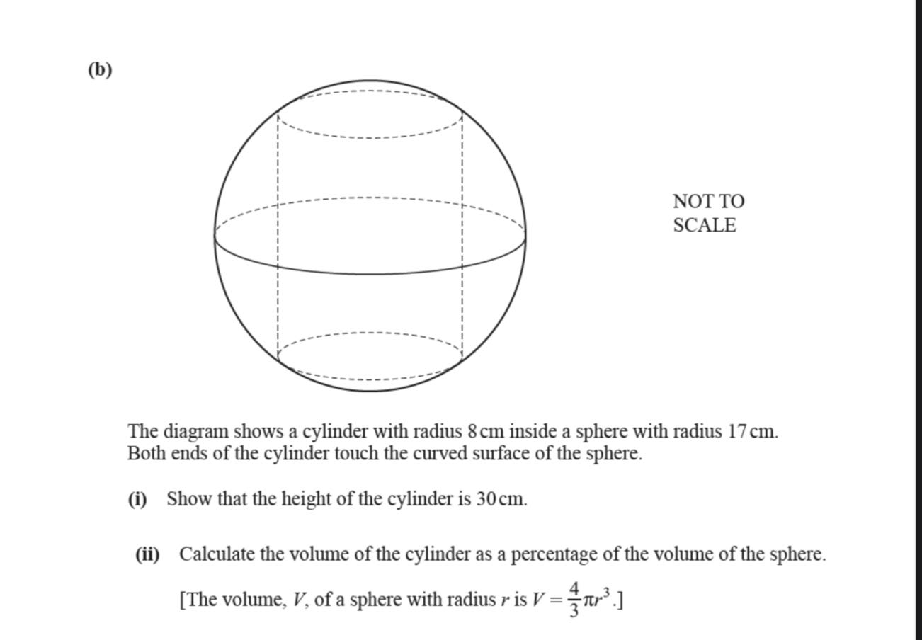 (b) NOT TO SCALE The diagram shows a cylinder with radius...