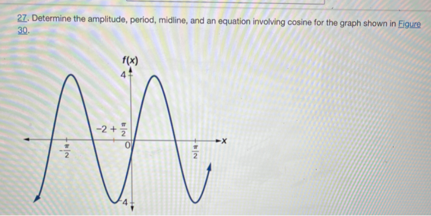 27. Determine the amplitude, period, midline, and an equation involving ...