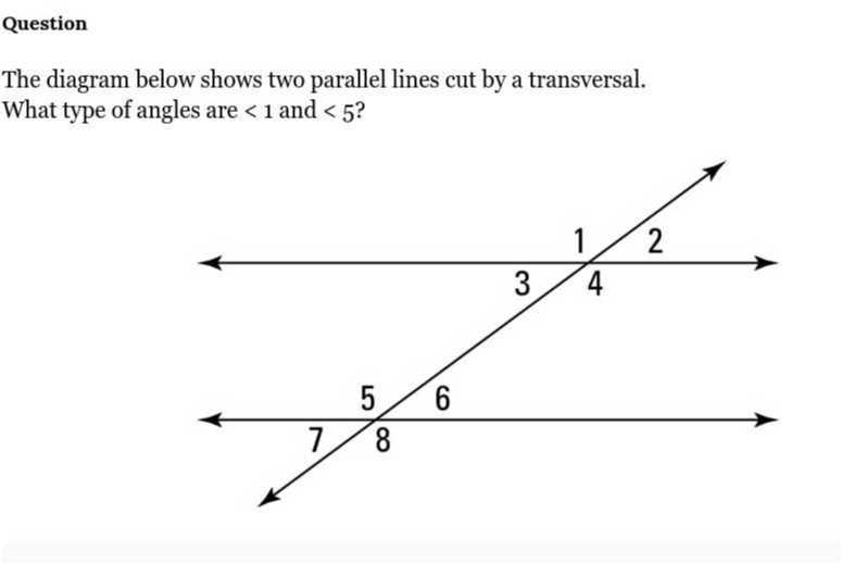 Question The diagram below shows two parallel lines cut by a ...