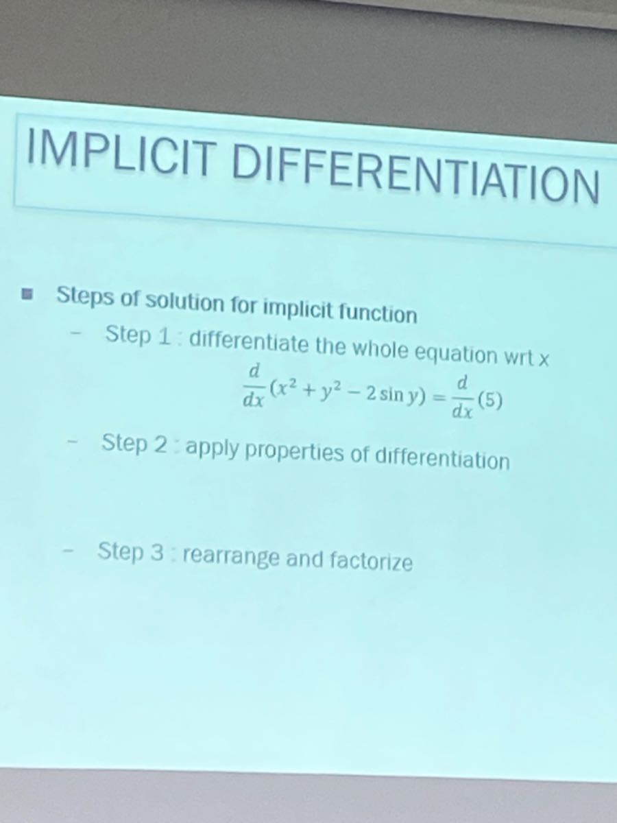 IMPLICIT DIFFERENTIATION - Steps of solution for implicit function ...