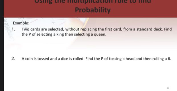 Probability Example: 1. Two cards are selected, without replacing the ...