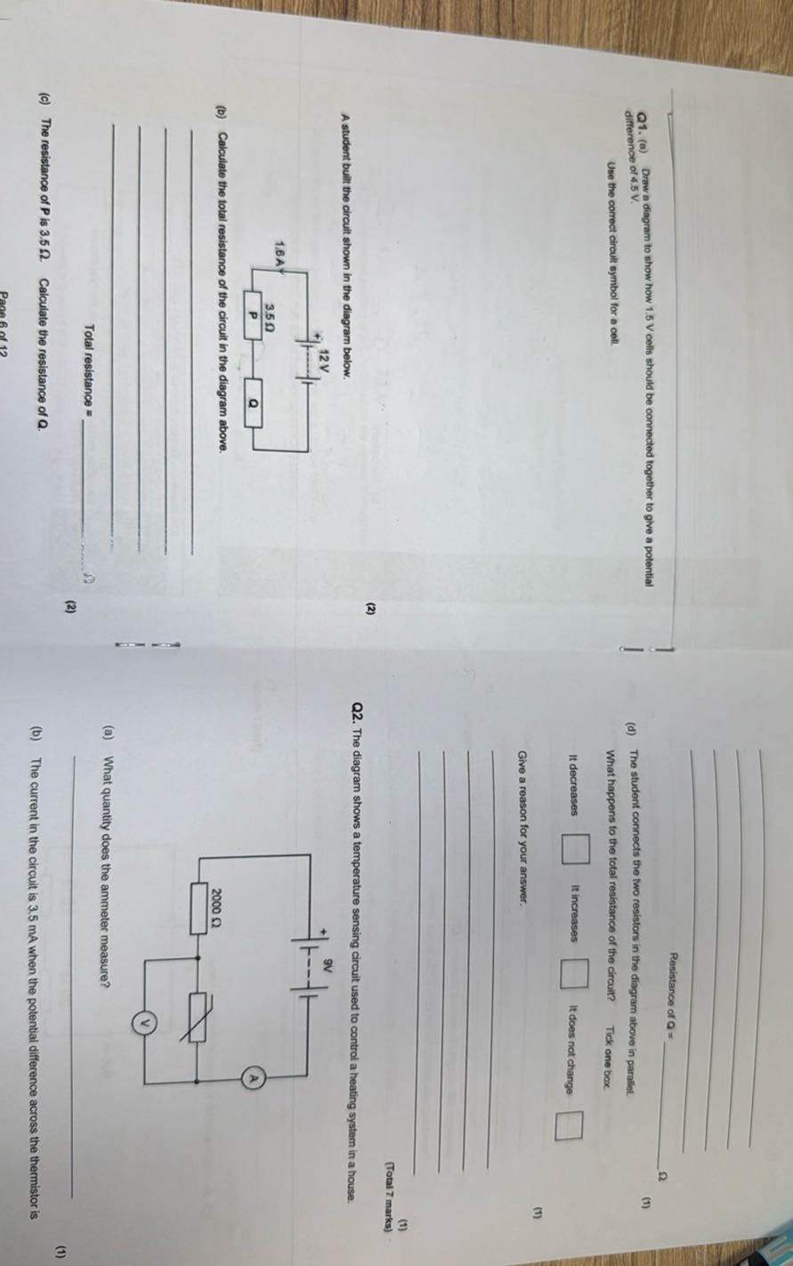 Q1. (a) Draw a diagram to show how 1.5 V cells should be connected ...