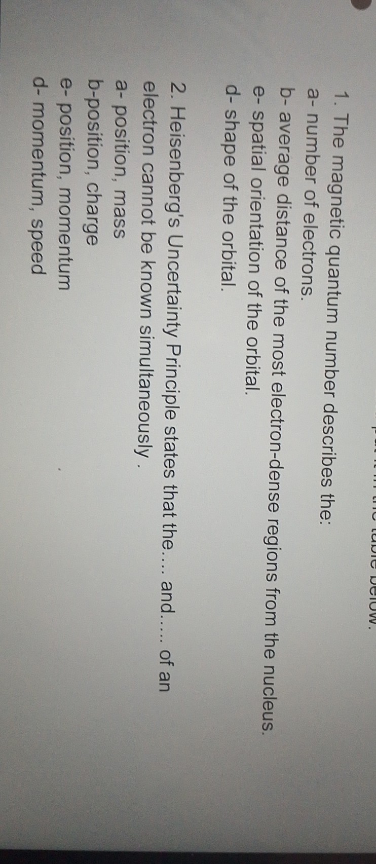 1 the magnetic quantum number describes the a number of electrons b ...