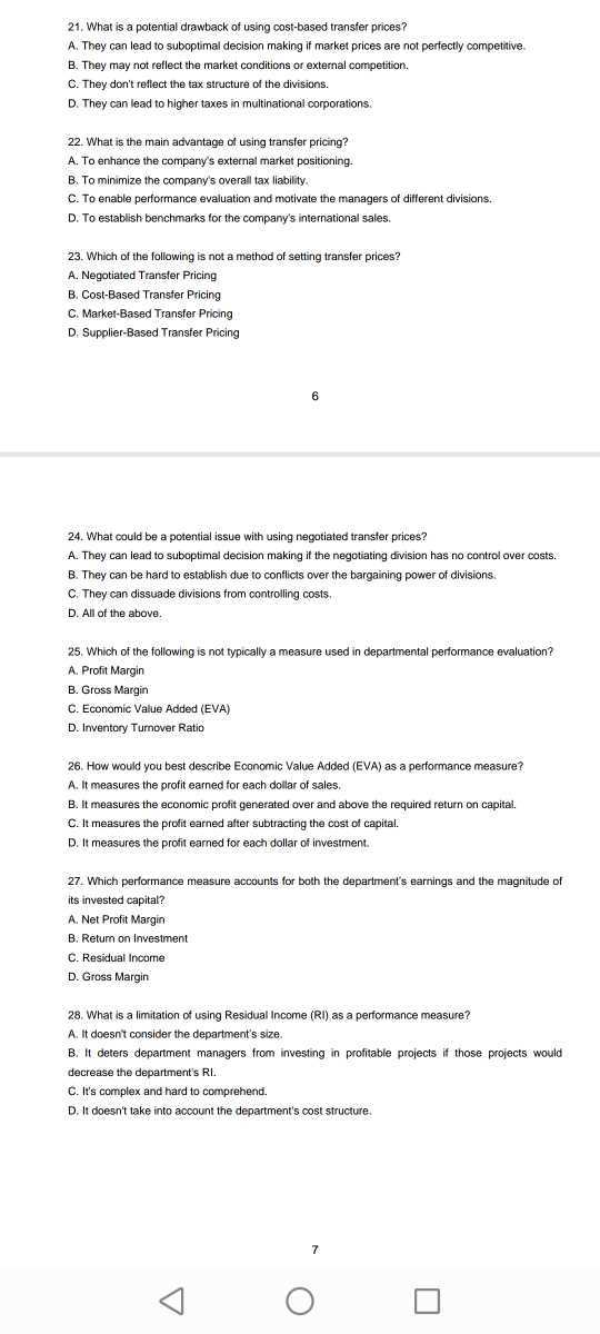 21. What is a potential drawback of using cost-based transfer prices? A ...