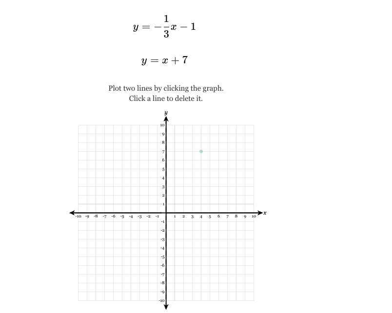 beginarrayc y frac13 x 1 yx7 endarray plot two lines by clicking the graph click a line to delete it