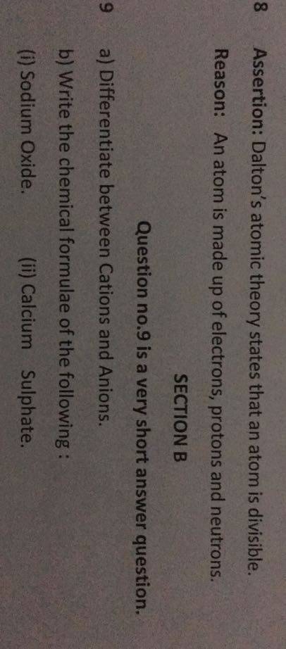 8 Assertion: Dalton's atomic theory states that an atom is divisible ...