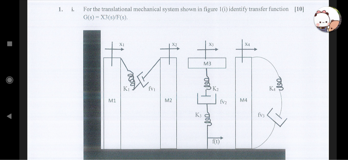 1. i. For the translational mechanical system shown in figure 1(i ...