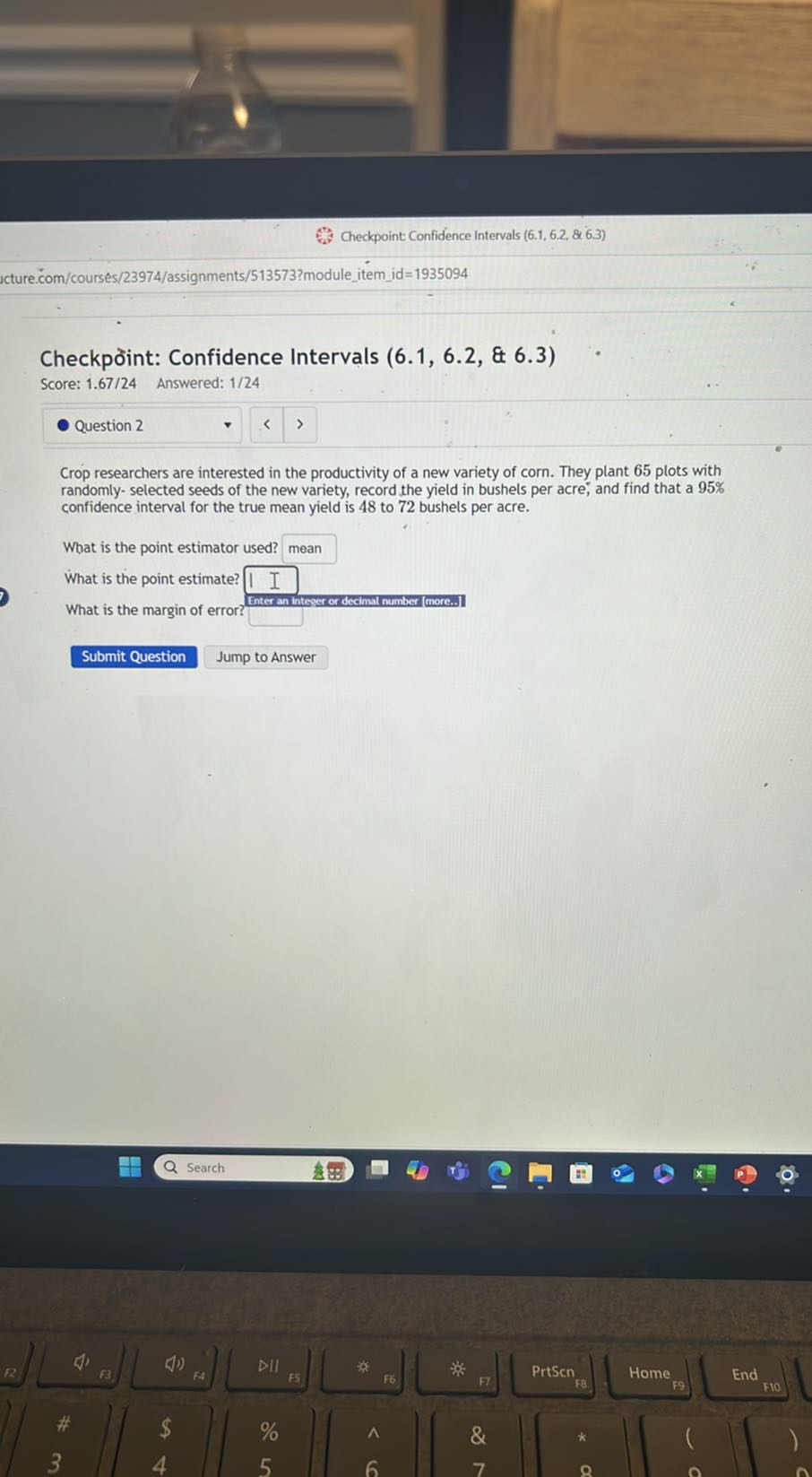 Checkpoint: Confidence Intervals (6.1, 6.2, & 6.3) ucture.com/courses/23974/assignments/513573 ...