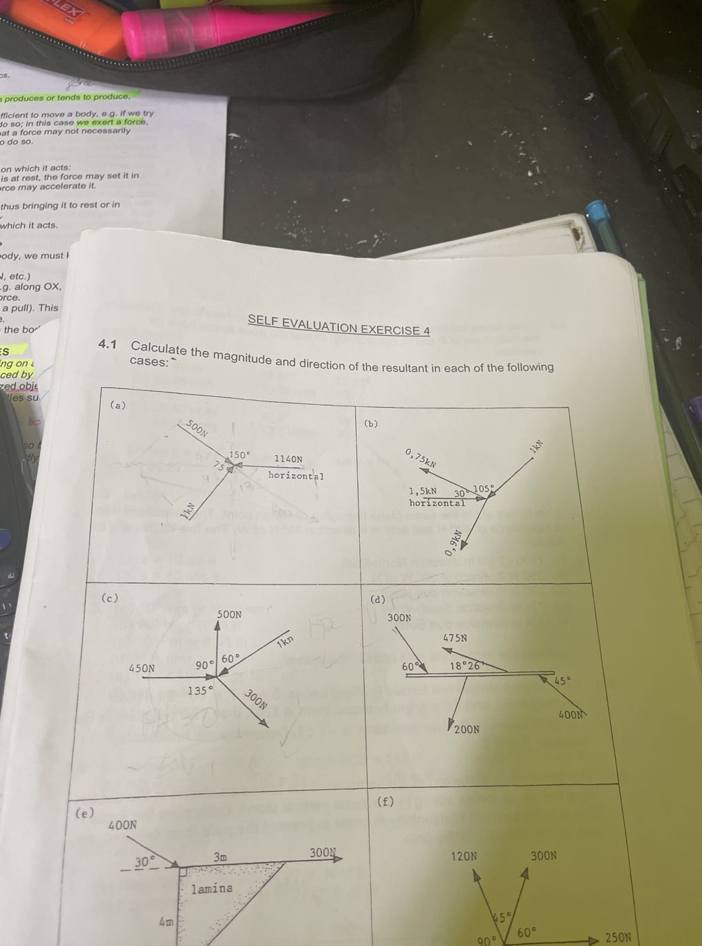 SELF EVALUATION EXERCISE 4 4.1 Calculate the magnitude and direction of the resultant in each of ...