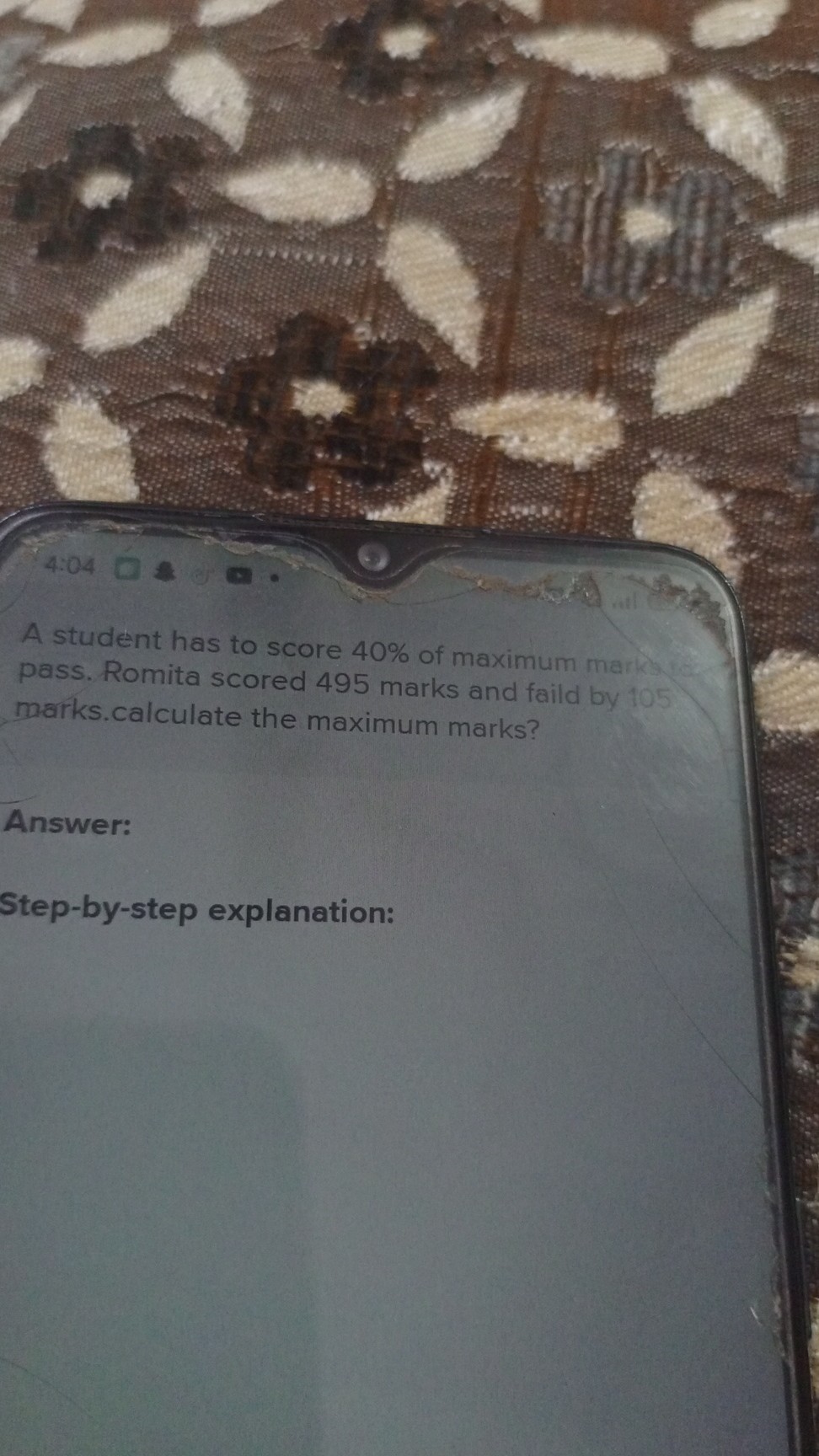 A student has to score 40 % of maximum mark pass. Romita scored 495 ...