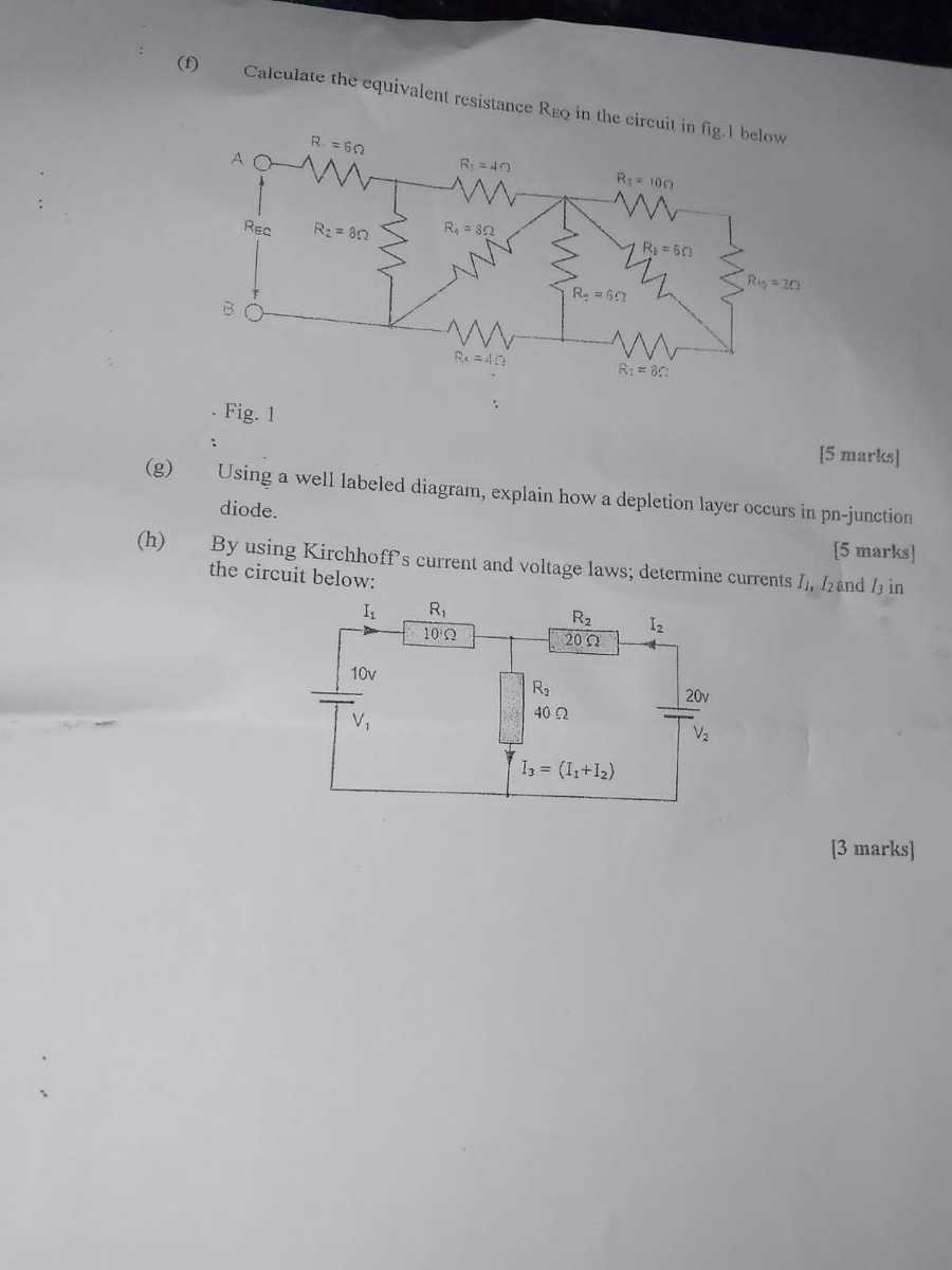 (f) Calculate the equivalent resistance REQ in the circuit in fig. 1 below Fig. 1 [5 marks] (g ...