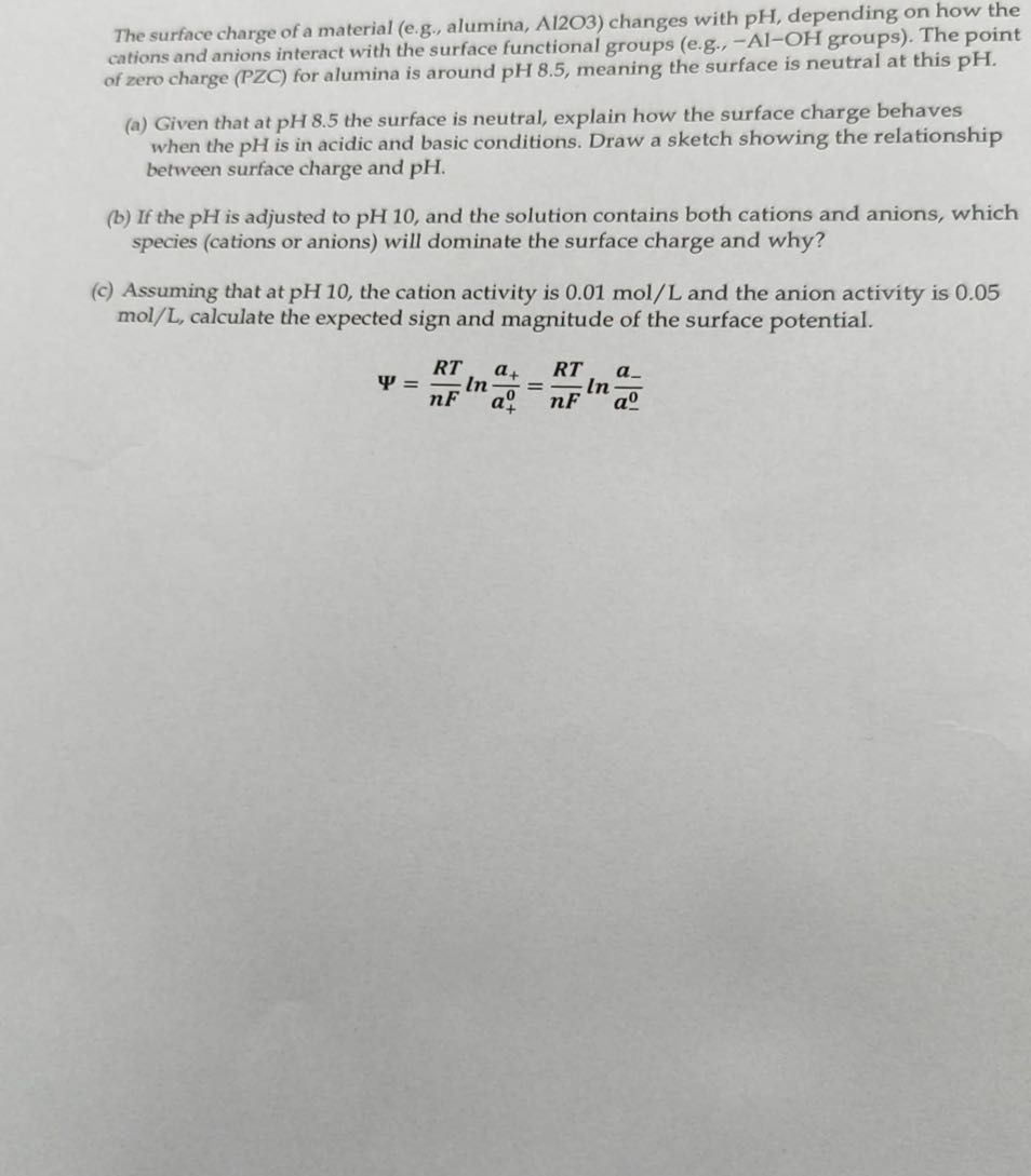 the surface charge of a material eg alumina al2o3 changes with ph ...