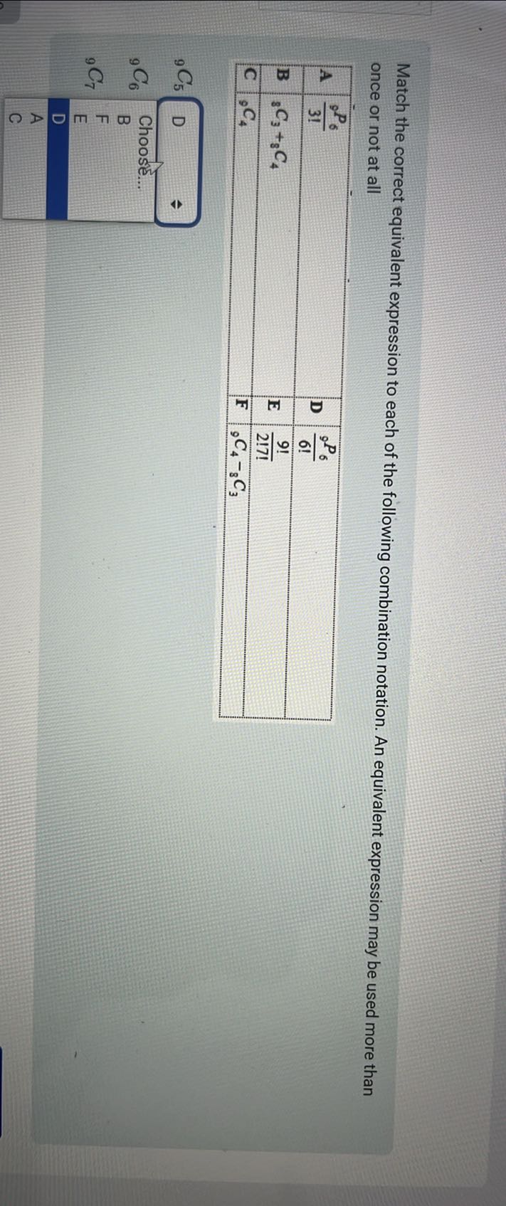 Match the correct equivalent expression to each of the following ...
