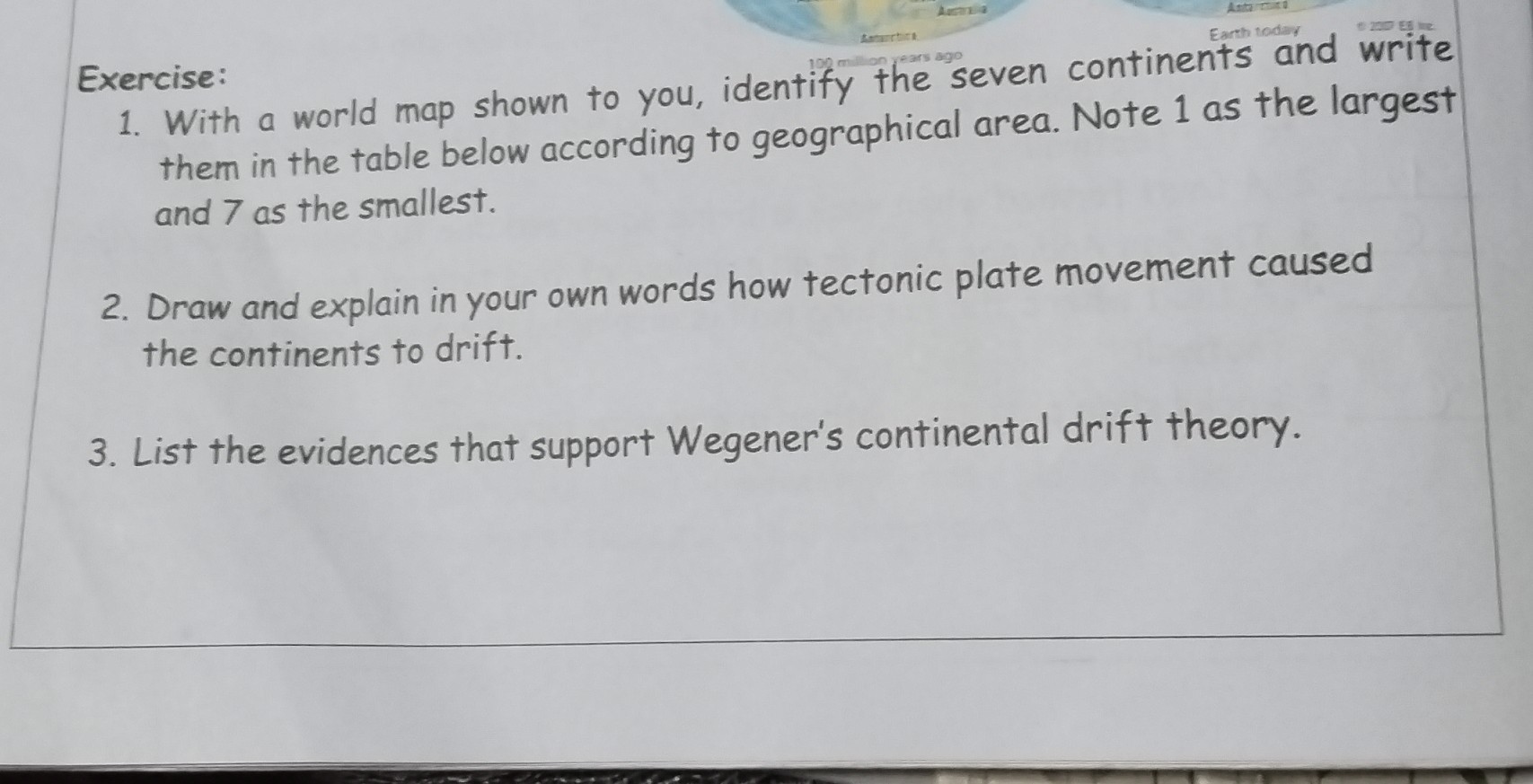 exercise 1 with a world map shown to you identify the seven continents ...