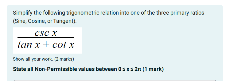 Simplify the following trigonometric relation into one of the three ...