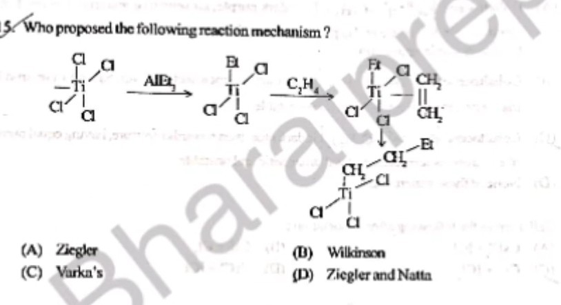 5. Who proposed the following reaction mechanism? Cl- (A) Ziegler (B) Willdinson (C) Vurkn's (D ...