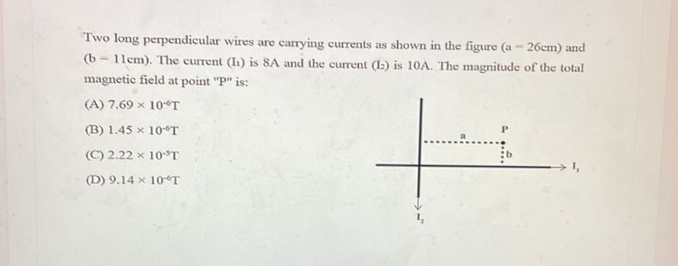 two long perpendicular wires are carrying currents as shown in the ...