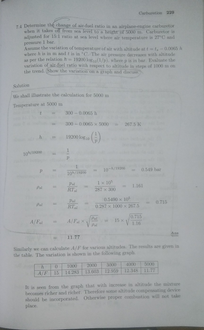 Carburetion 229 7.4 Determine the change of air-fuel ratio...